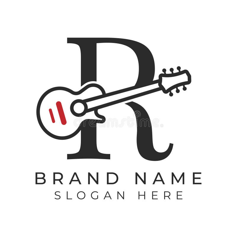 Initial Letter R Guitar Icon with Line Art Style for Chord. Alphabet R ...