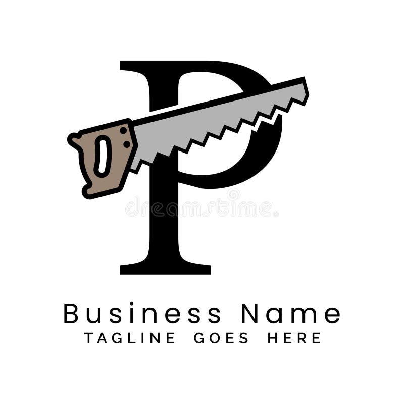 Letter P Handsaw Logo. Alphabet P Woodwork and Carpentry Icon Stock ...