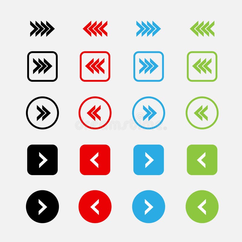 Arrows Set Icon. Left Right Up Down Arrow Button Black, Red, Blue and ...