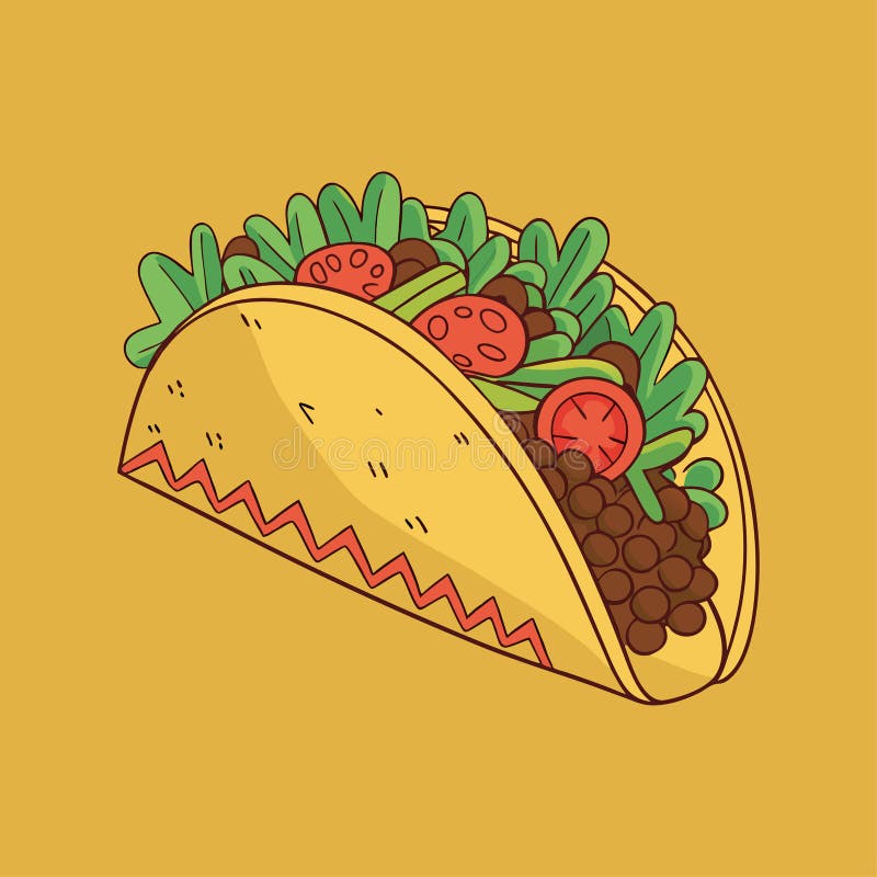 Taco Filled with Colorful Toppings Stock Vector - Illustration of food ...