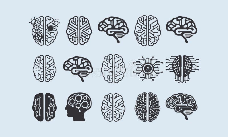 Set of Brain and Artificial Intelligence Icons Vector Illustrations 1 ...