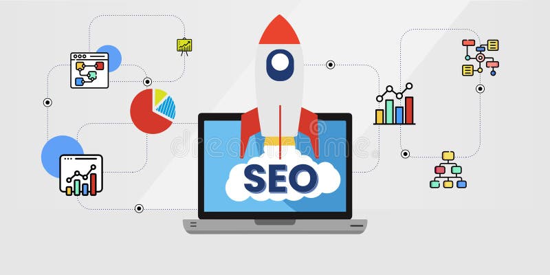 SEO Rocket Launch Computer Concept, Chart, Diagram, Analytic Stock ...