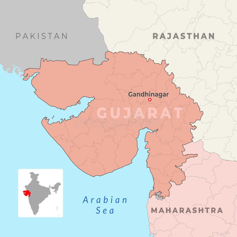 A Detailed Map of Gujarat with District Boundaries with Neighbour State ...