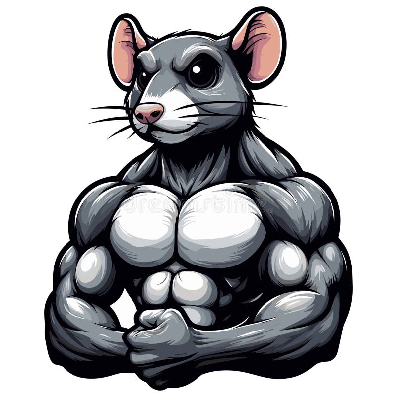 Cartoon Illustration of a Strong Muscular Rat with Defined Biceps and ...