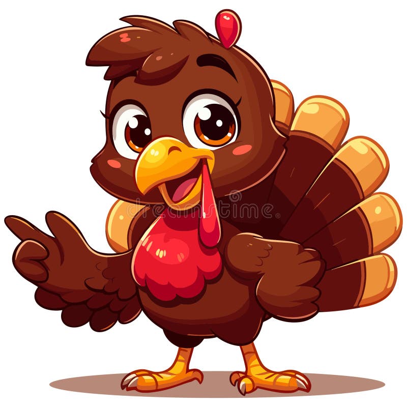 Adorable Cartoon Turkey Character Smiling and Pointing in a Friendly ...