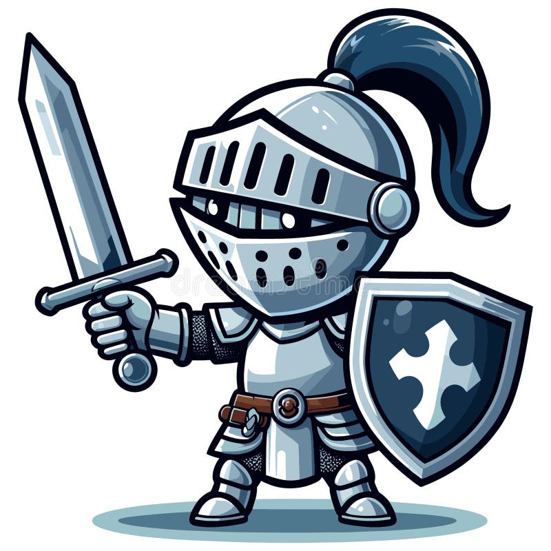 Adorable Chibi Style Medieval Knight with Sword and Shield Illustration Stock Vector ...