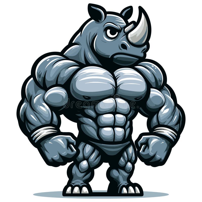 Powerful Rhino Character with Muscular Physique Fitness Illustration ...