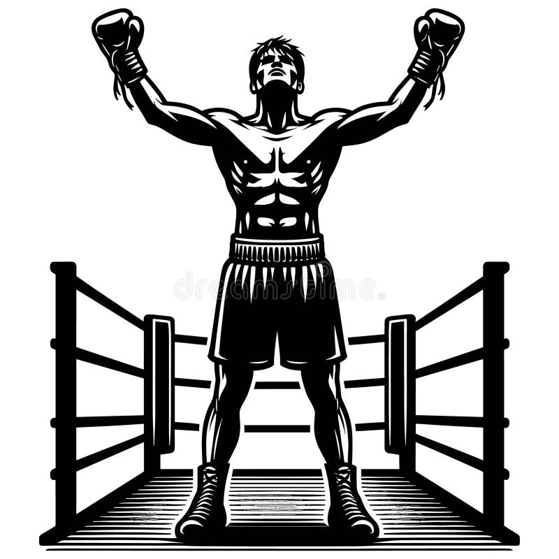 Boxer Celebrating Victory in the Ring Detailed Illustration in Black ...