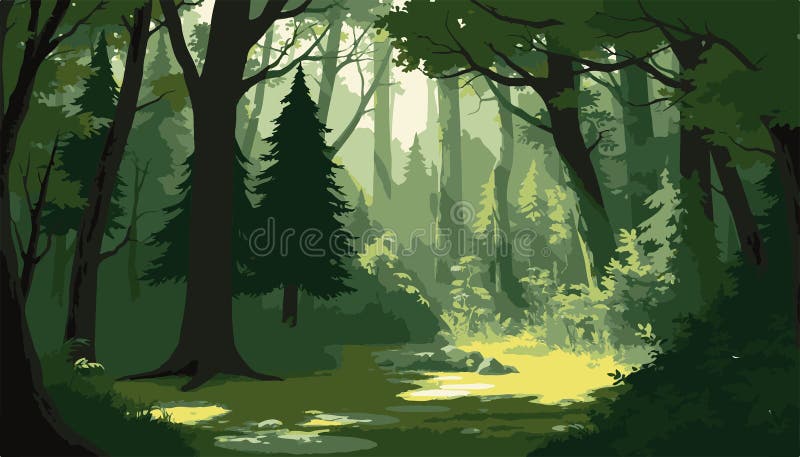 Tranquil Sunlit Forest Glade Vector Illustration Stock Illustration ...
