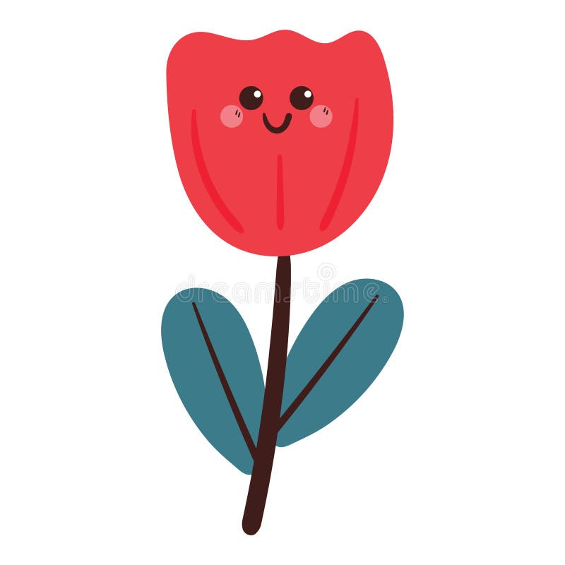 Hand Drawing Cartoon Tulip Flower. Cute Flower Character Drawing Stock ...