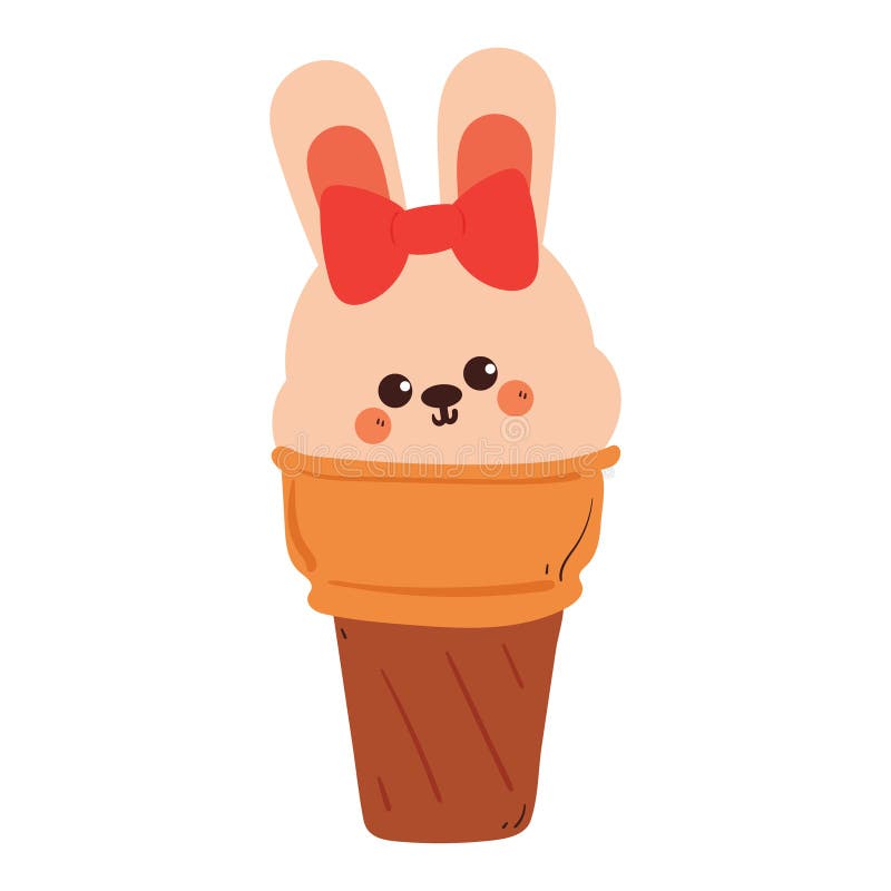 Hand Drawing Cartoon Bunny Inside Ice Cream Cone. Cute Animal and ...