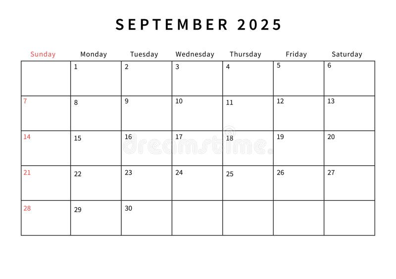 Minimalist September 2025 Calendar Design Vector Illustration. Stock ...
