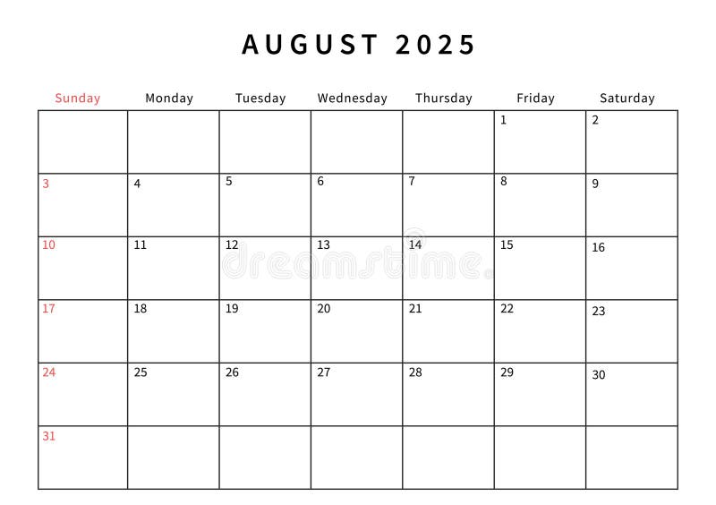 August 2025 Calendar Stock Illustrations – 4,622 August 2025 Calendar ...