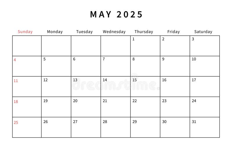 Minimalist May 2025 Calendar Design Vector Illustration. Stock ...