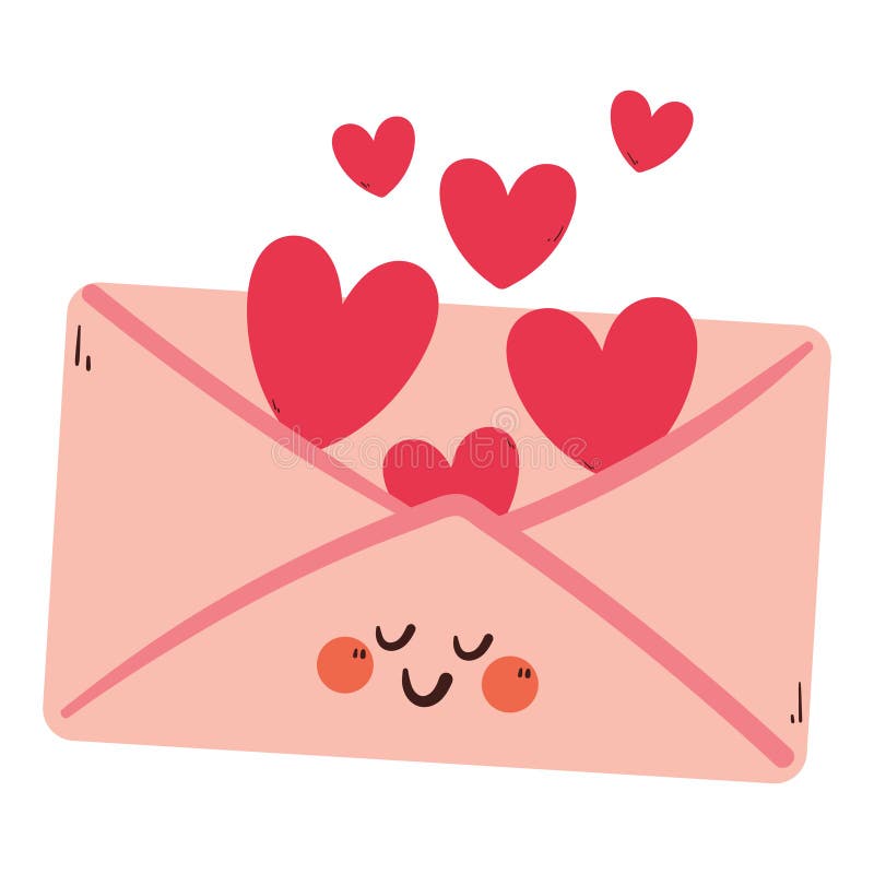 Cute Hand Drawing Cartoon Pink Envelope Full of Hearts. Cute Drawing ...