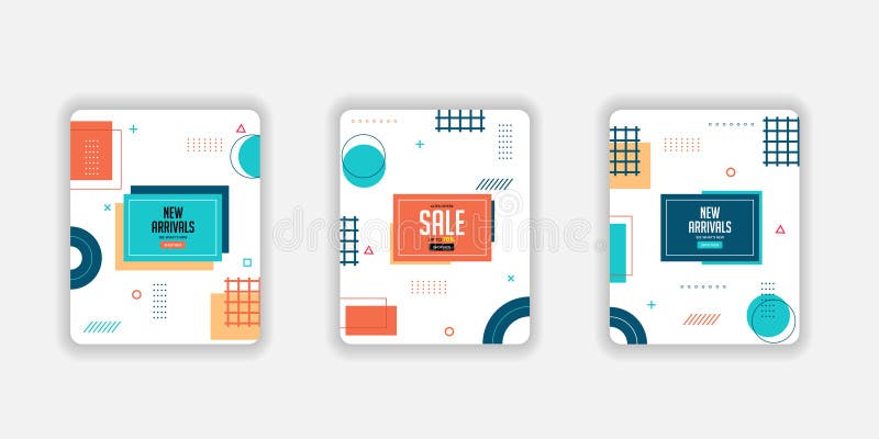 Trendy Flat Geometric Banner Set. Vivid Banners in Retro Poster Design ...