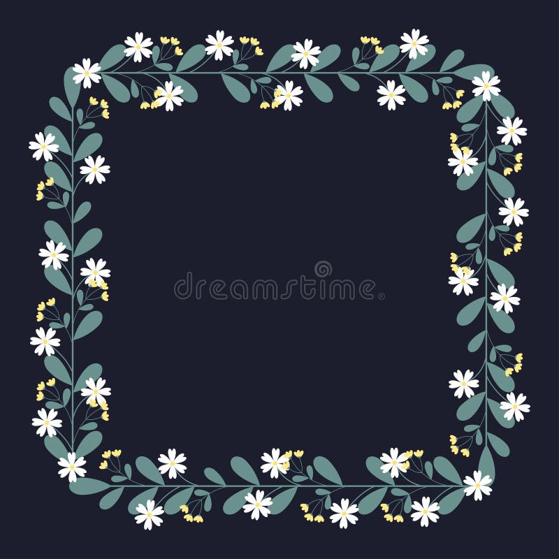 Square Wreath or Frame with Yellow White Flowers and Green Leaves Stock ...