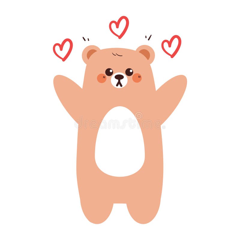 Cute Hand Drawing Cartoon Bear with Hearts. Cute Bear Drawing Stock ...