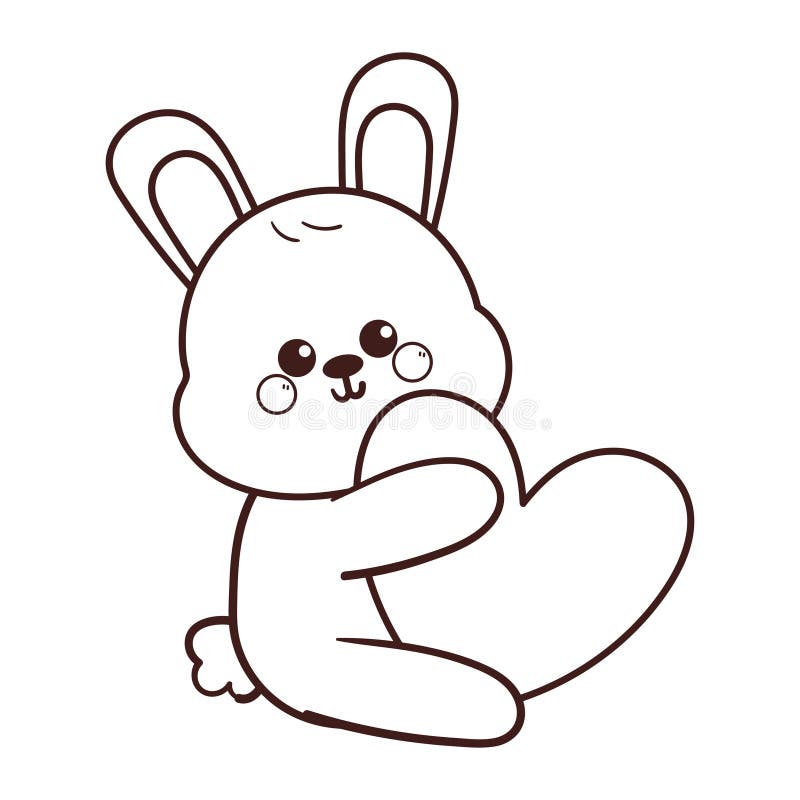Cute Hand Drawing Cartoon Bunny with Heart Coloring Page Illustration ...