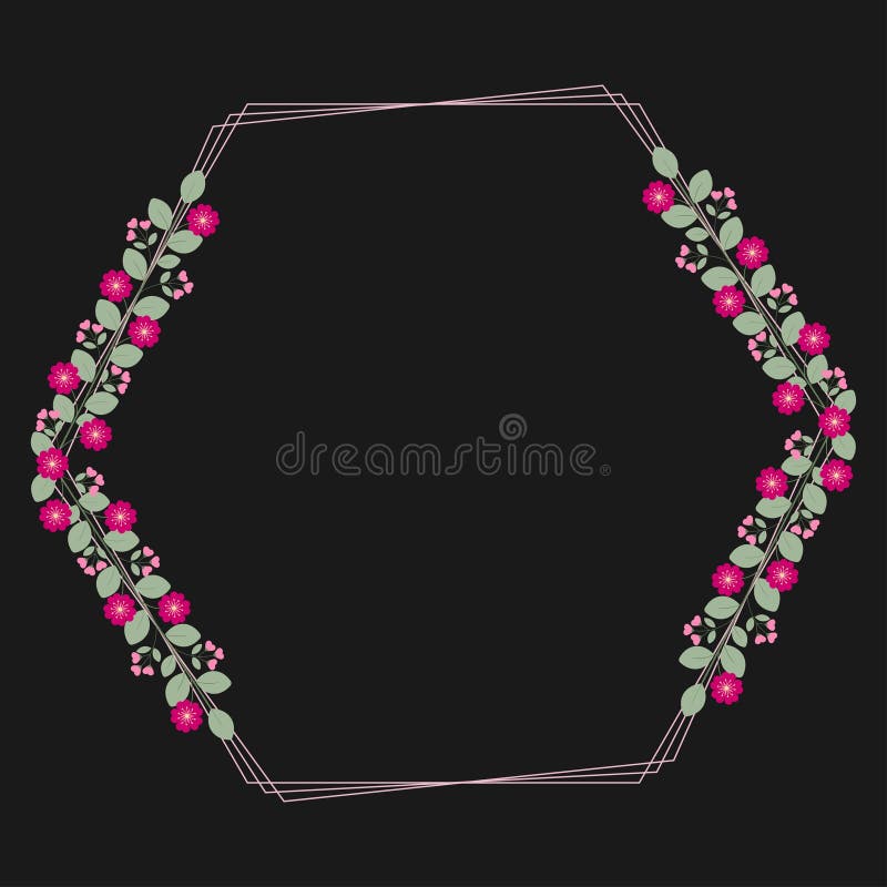 Hexagonal Wreath or Borders Frame with Love Pink Fuchsia Flowers and ...