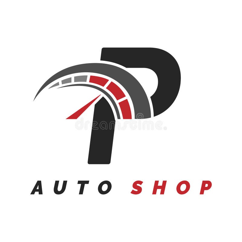 Letter P Logo Auto Mechanic with Speedometer Style. Alphabet P ...