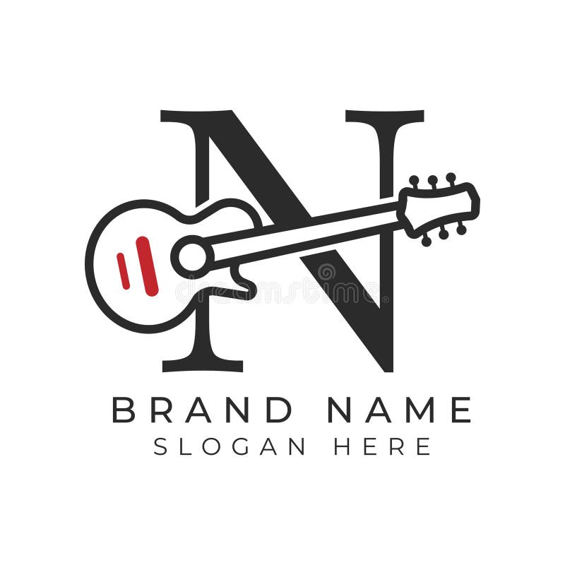 Initial Letter N Guitar Icon with Line Art Style for Chord. Alphabet N ...