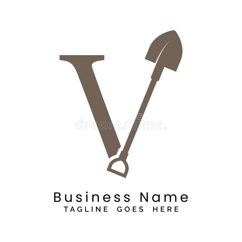 Letter V Shovel Logo Design. Alphabet V Construction Icon Stock Vector ...