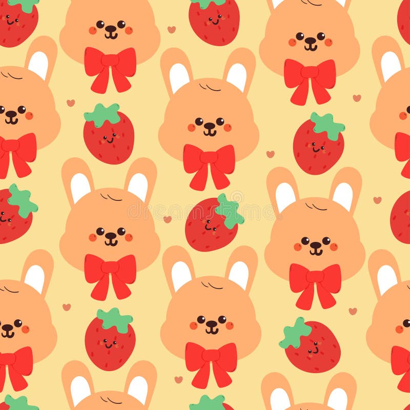 Seamless Pattern Cute Cartoon Bunny with Strawberry. Cute Animal ...