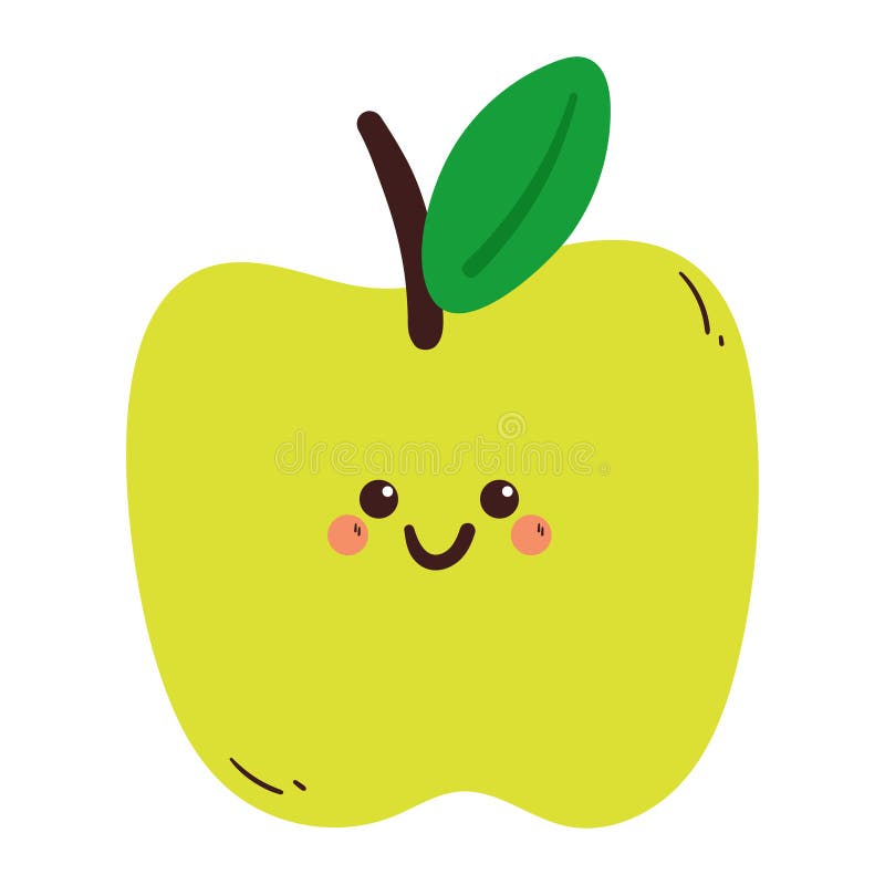 Cute Hand Drawing Cartoon Green Apple Sticker. Cute Apple Character ...