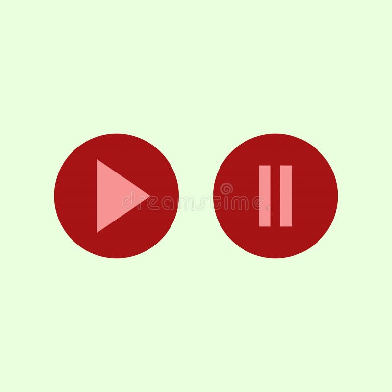 Play and Pause Buttons Illustration in Flat Style. Red and White Stock ...