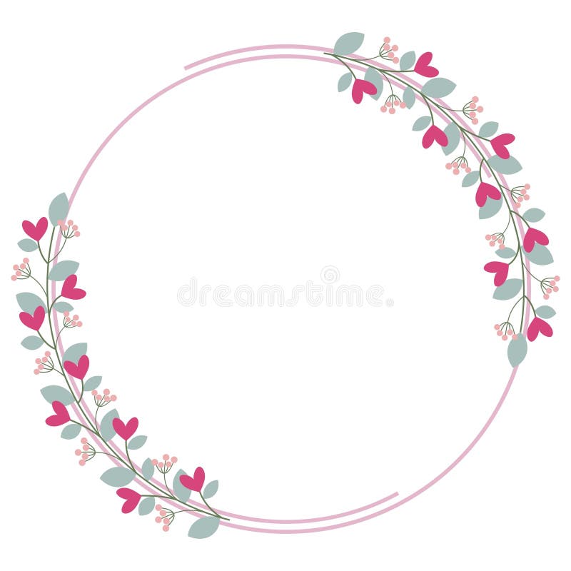 Beautiful Circle Frame Decorated with Love Pink Flowers and Leaves ...
