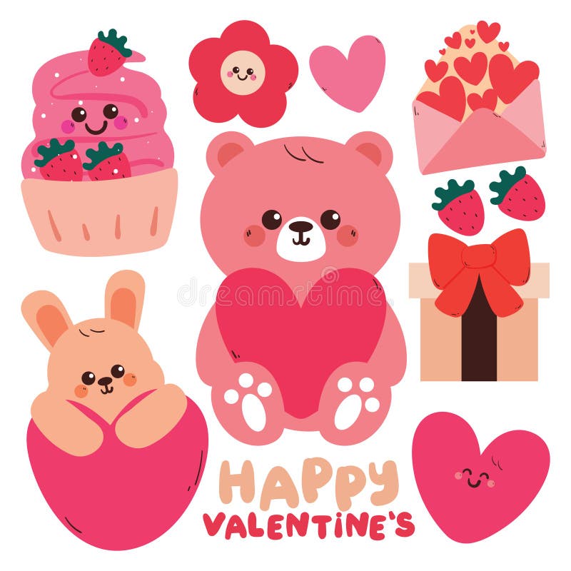 Hand Drawing Cartoon Valentine Sticker Set. Cute Valentine Vibes ...