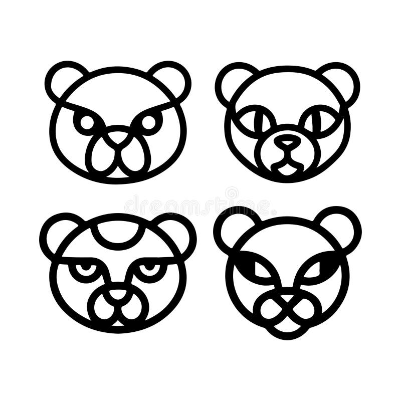 Four Stylized Animal Head Logos in a Minimalist Design. Stock Vector ...