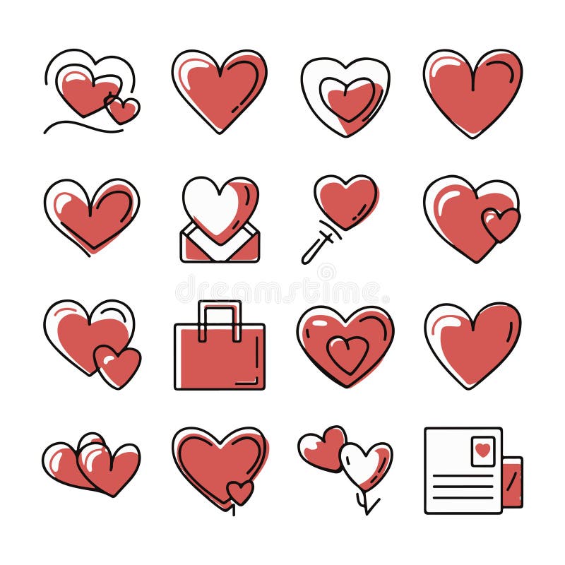 Cute Valentine S Day Heart Icons Set Stock Vector - Illustration of ...