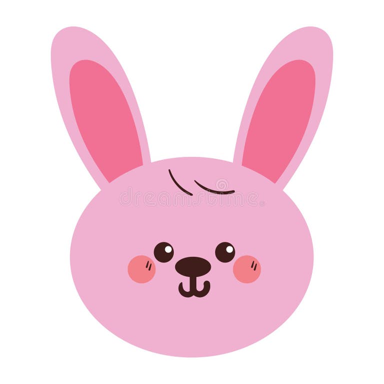 Cute Hand Drawing Cartoon Pink Bunny Head. Cute Animal Drawing for ...
