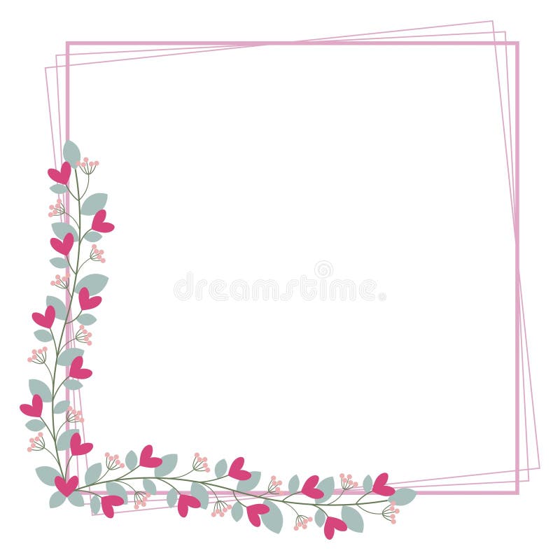 Lovely Square Borders Frame with Love Pink Flowers and Leaves Stock ...