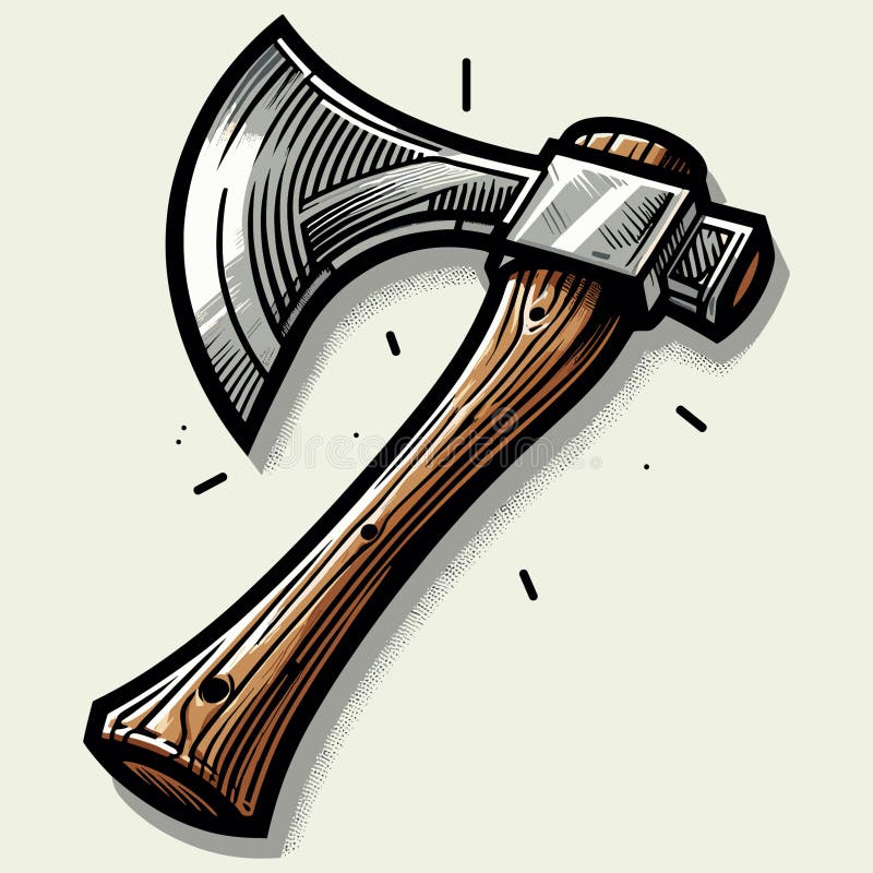 Colorful Vintage Illustration of a Sharp Battle Axe with Wooden Handle ...