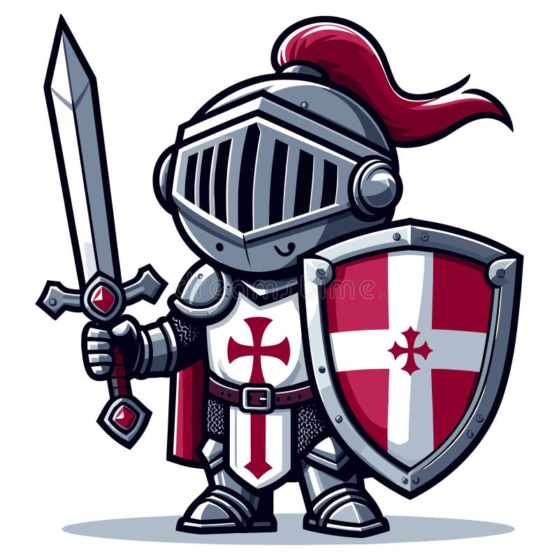 Cute Chibi Knight with Sword and Shield Cartoon Medieval Warrior ...