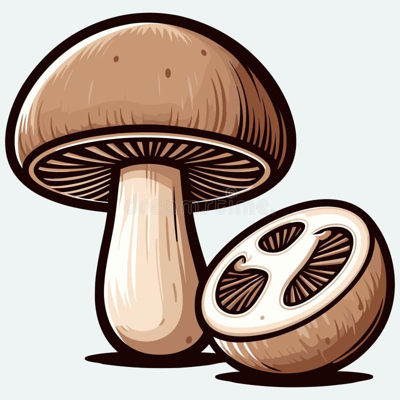 Realistic Brown Mushroom with Sliced Half in Vintage Engraving Style ...