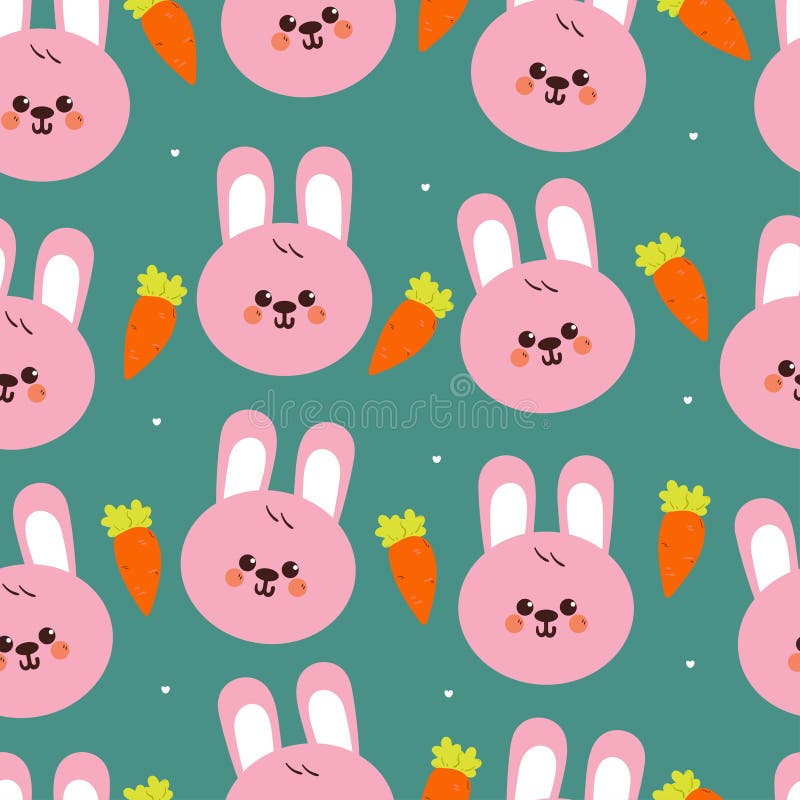 Seamless Pattern Cute Cartoon Bunny and Carrot. Cute Animal Drawing for ...