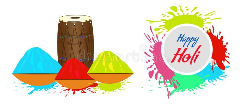 Holi Drum Music Instrument Dhol Element. Design for Celebration of ...