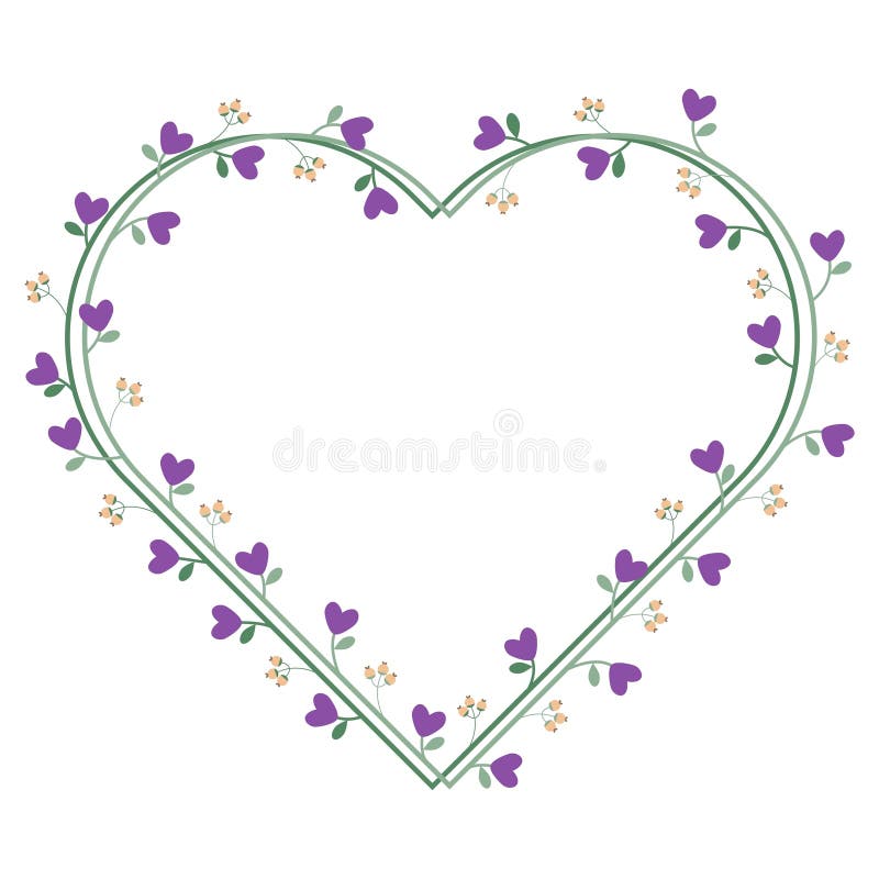 Love Wreath or Borders Frame with Purple Love Flowers and Green Leaves ...