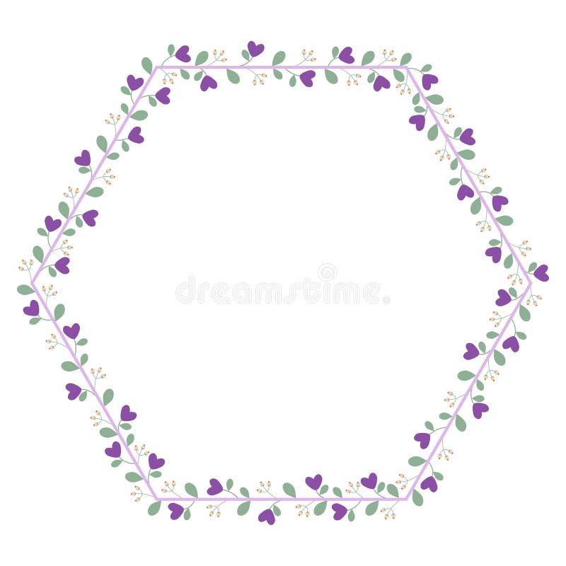 Beautiful Hexagonal Border Frame with Green Leaves and Love Purple ...