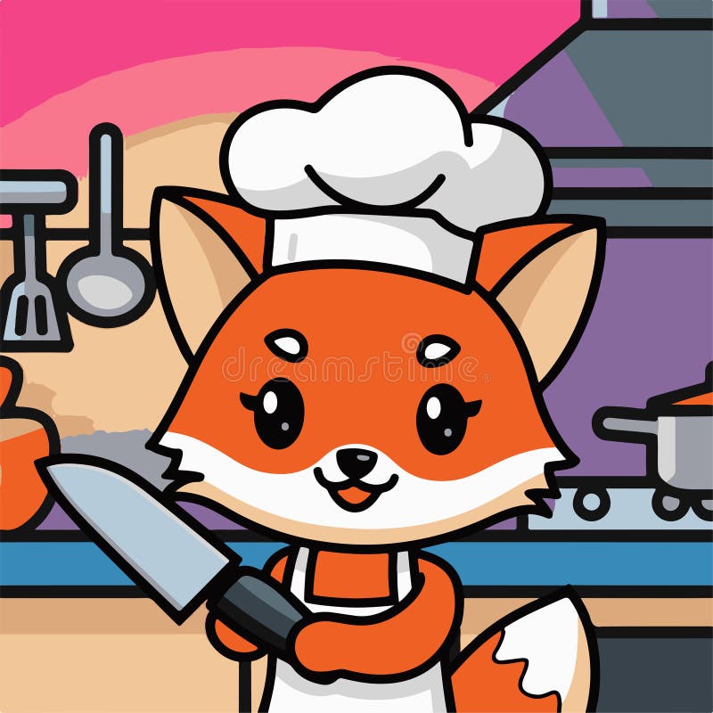 Cute Fox Chef in a Kitchen Ready To Cook Stock Vector - Illustration of ...