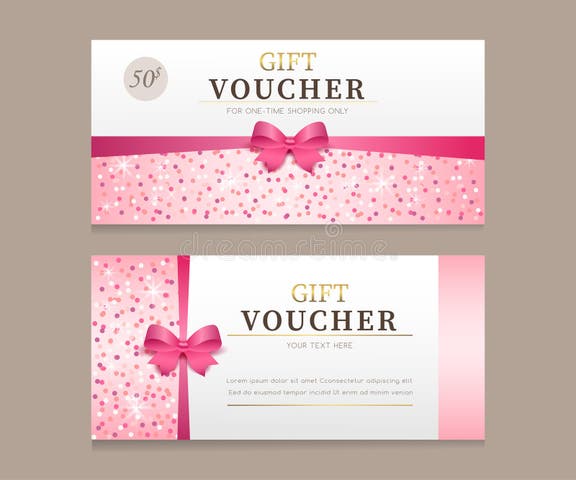 Vector Set of Luxury Gift Vouchers with Ping Ribbons and Gift Box ...