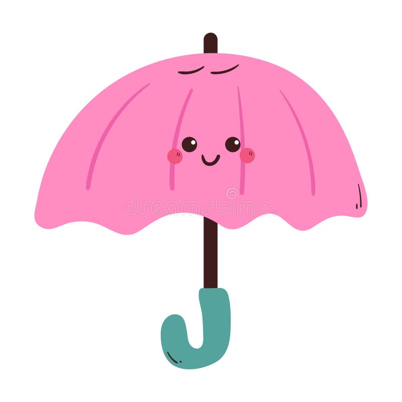 Hand Drawing Cartoon Pink Umbrella Character. Cute Umbrella Stock ...