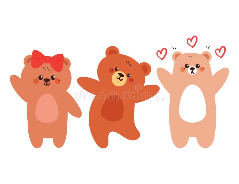 Hand Drawing Cartoon Bear Sticker Set. Cute Animal Drawing Stock Vector ...