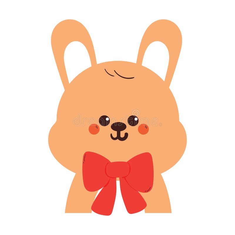 Cute Hand Drawing Cartoon Bunny with Big Red Bow. Cute Animal Drawing ...