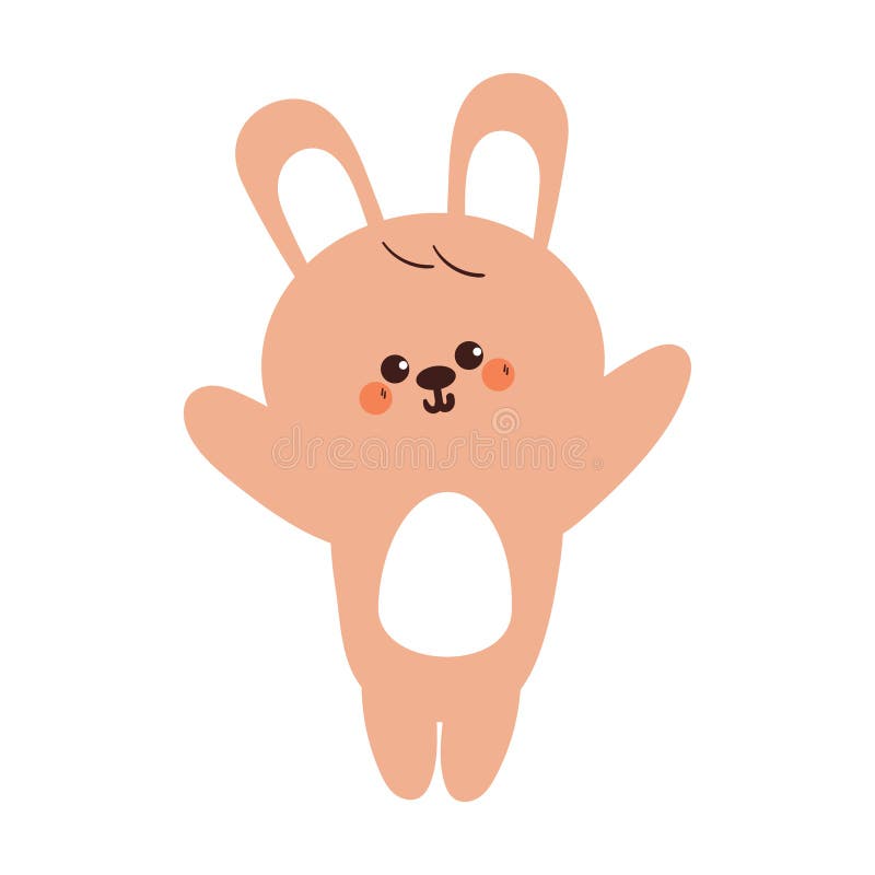 Cute Hand Drawing Cartoon Happy Pink Bunny. Cute Animal Drawing for ...