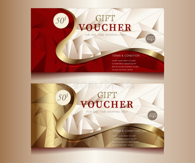 Vector Set of Luxury Gift Vouchers with Gold Ribbons and Gift Box ...